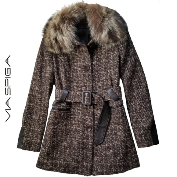 Via Spiga | Jackets & Coats | Via Spiga Wool Blend Coat With Raccoon ...